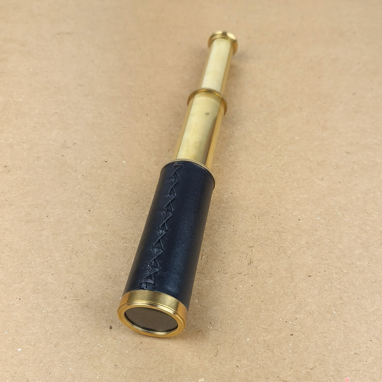 Vintage Style 2-Draw Brass Spyglass. 27mm Objective Lens. Black Barrel