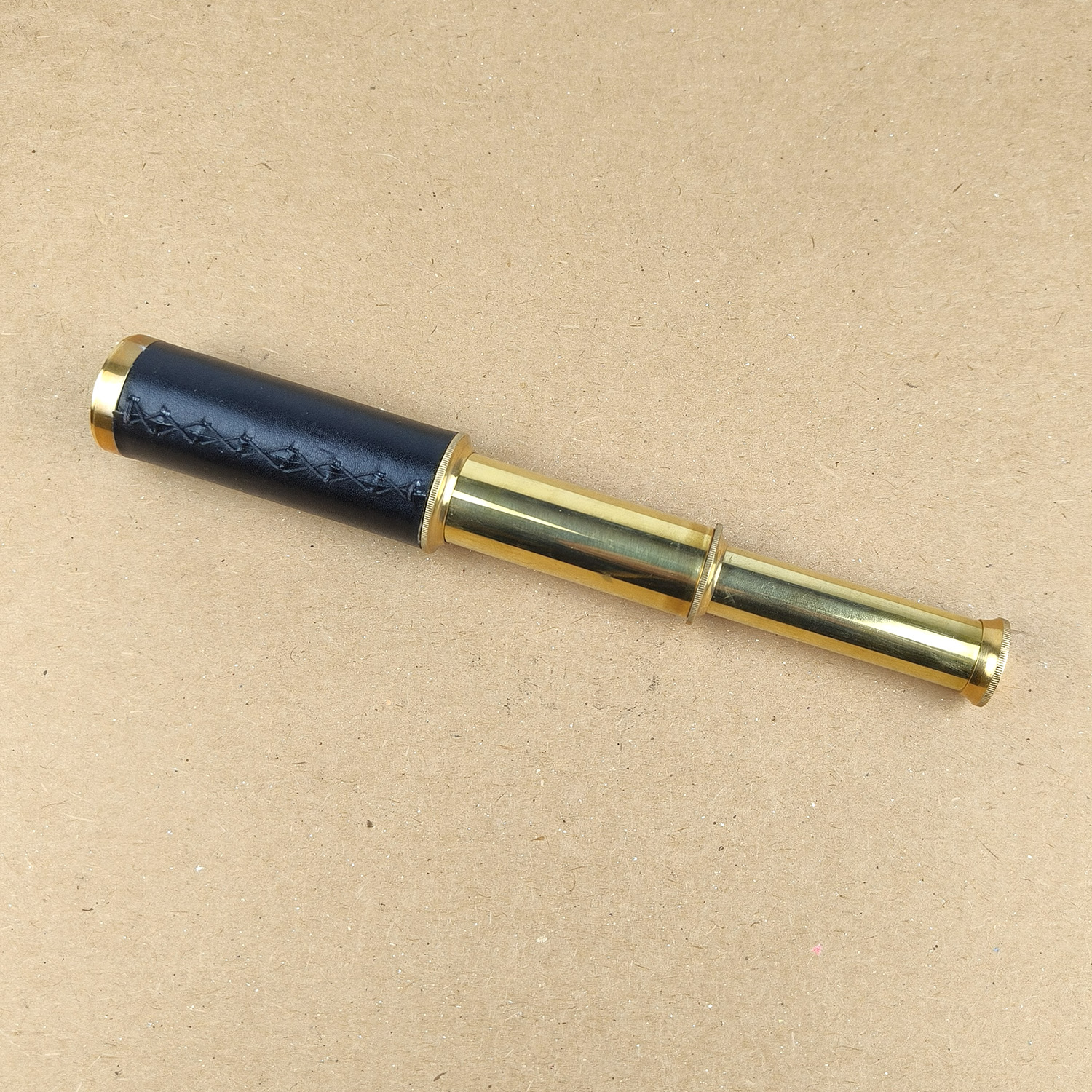 Vintage Style 2-Draw Brass Spyglass. 27mm Objective Lens. Black Barrel