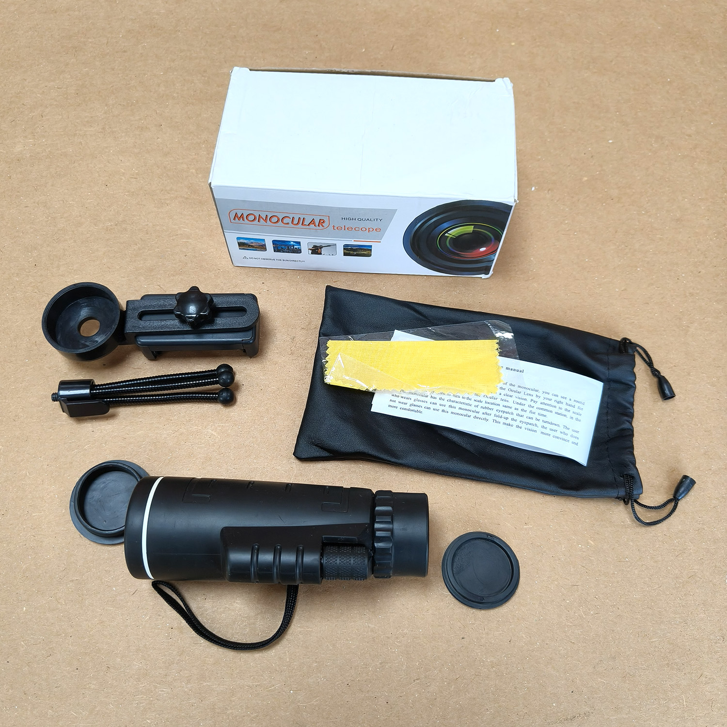 40x60 Monocular / Pocket Scope with Smartphone Adapter & Mini Tripod ...